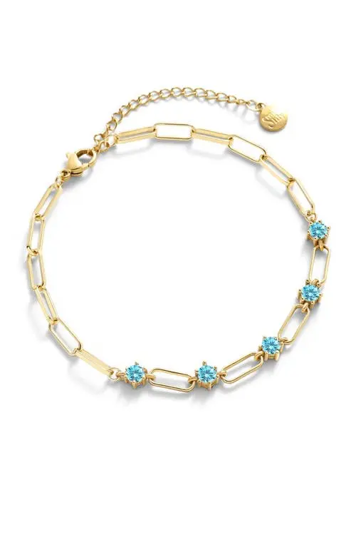 MINT & LILY Paperclip Bracelet With Gemstone Accents - December Blue Topaz/7"